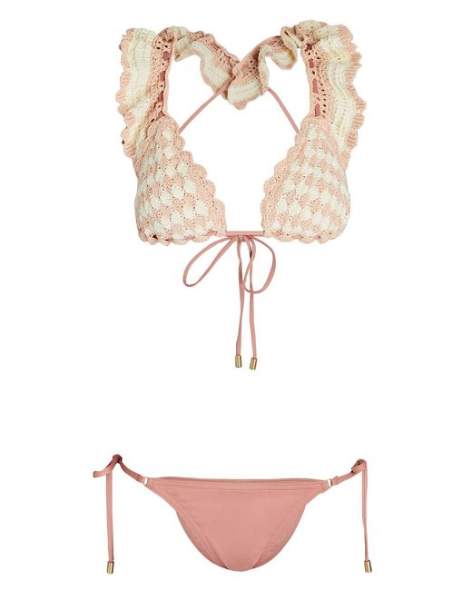 Zimmermann Clover Crocheted Triangle Bikini Set In Pink Lyst
