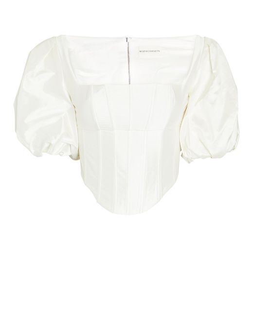 Rozie Corsets Puff Sleeve Silk Corset Top In White Lyst