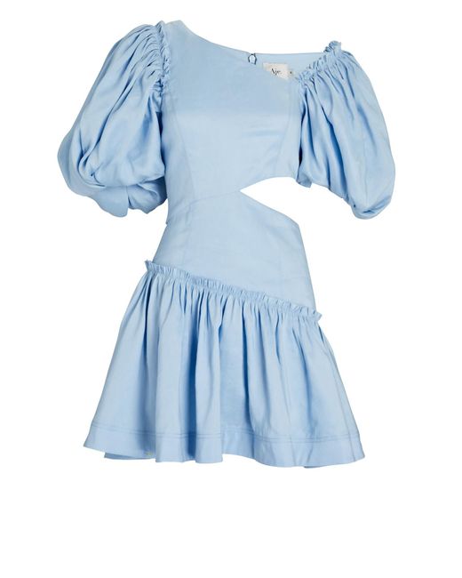 Aje Linen Chateau Puff Sleeve Mini Dress In Blue Lt Blue Lyst