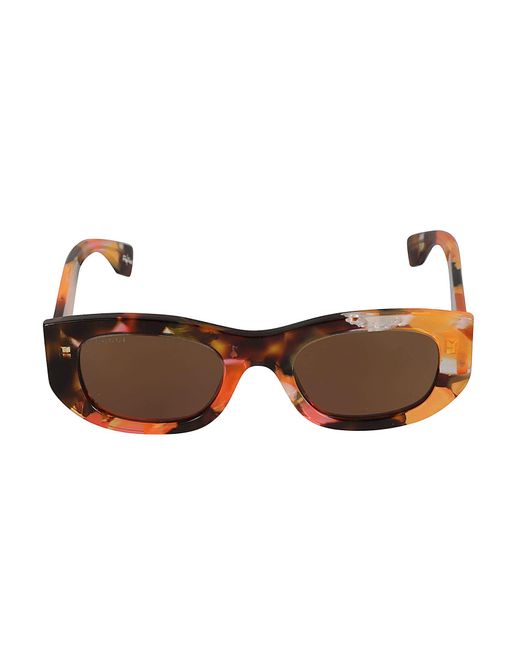 Gucci Logo Lens Curved Rectangle Sunglasses in Brown | Lyst