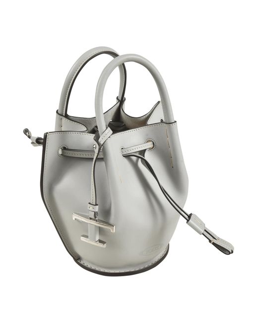 Tod's Exposed Stitch Mini Bucket Bag in Gray | Lyst