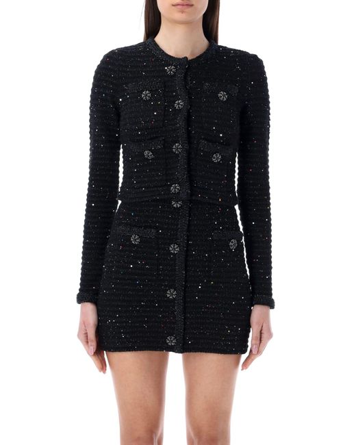 Self-Portrait Sequin Knit Jacket in Black | Lyst UK