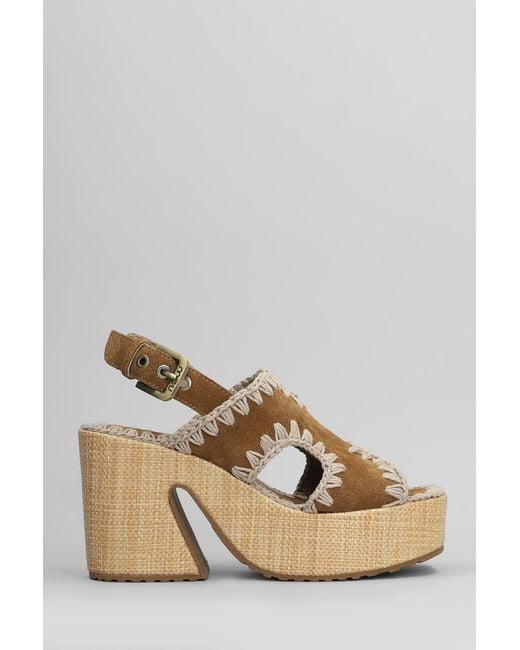 Mou Raffia Platform Sandals in Natural | Lyst