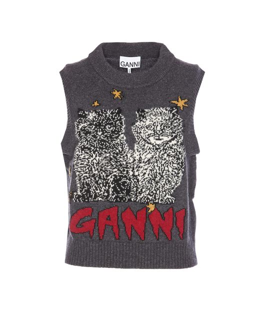 Ganni Cats Graphic Vest in Gray | Lyst