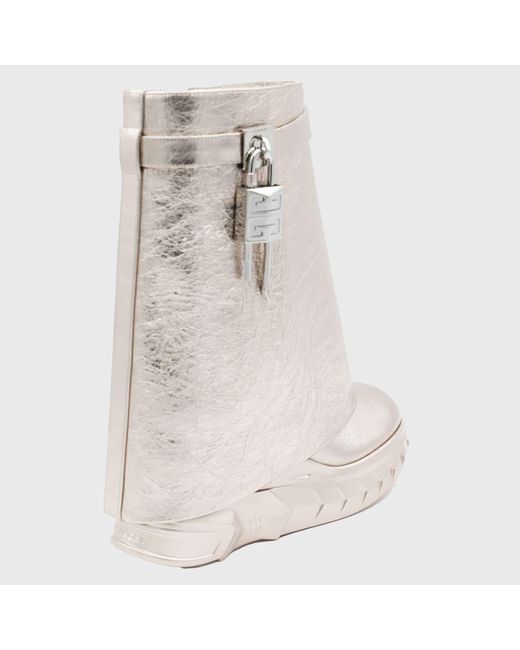 Givenchy Dusty Golden Leather Shark Lock Biker Boots in White | Lyst