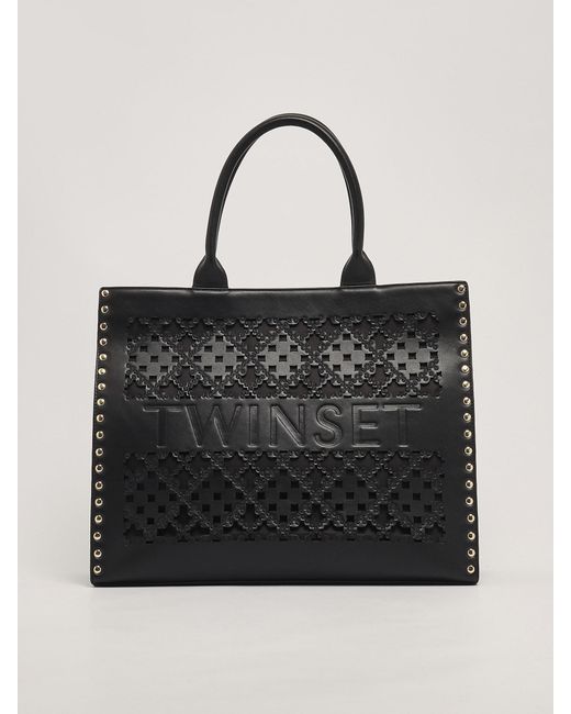 Twin Set Poliuretano Shopping Bag in Black | Lyst