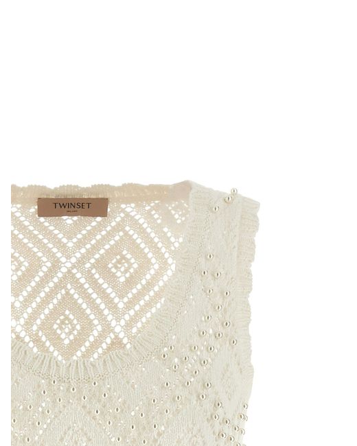 Twinset Pearl Top in Natural | Lyst