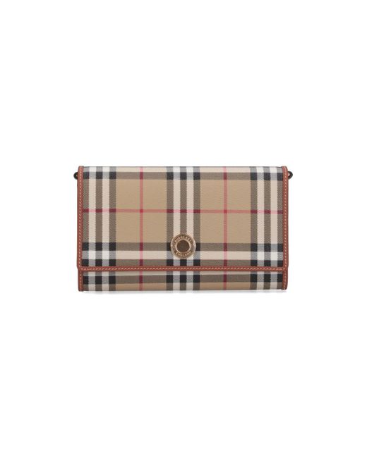 Burberry Check Crossbody Wallet in White | Lyst