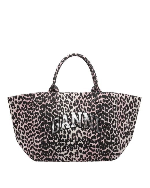 Ganni Xxl Shopper Logo Tote Bag in Black | Lyst UK