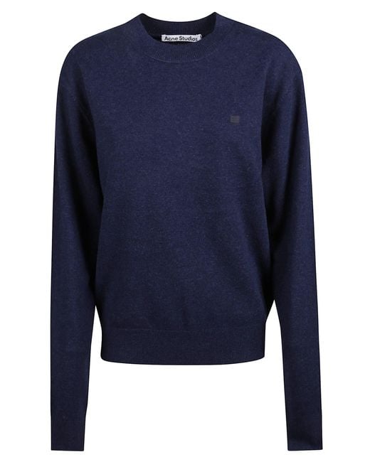 Acne Studios Crew-Neck Sweater With "Face" Micro Logo in Blue | Lyst