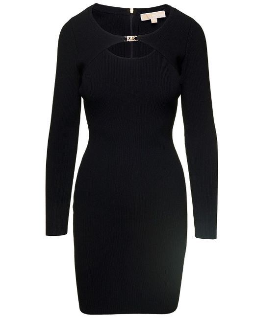 Michael Michael Kors Empire Hw Cutout Rib Dress In Black Lyst