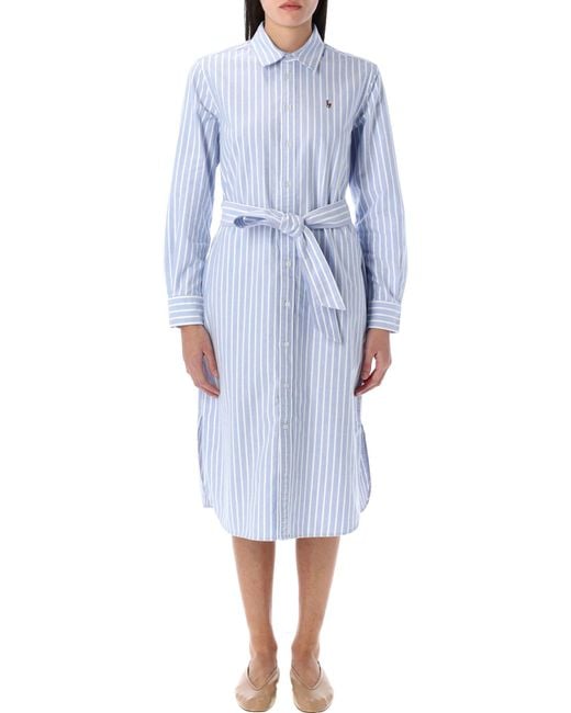 Polo Ralph Lauren Belted Oxford Shirt Dress in Blue | Lyst