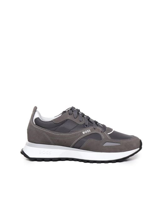 BOSS Mixed Materials Sneakers With Suede And Branded Trim in Gray for ...
