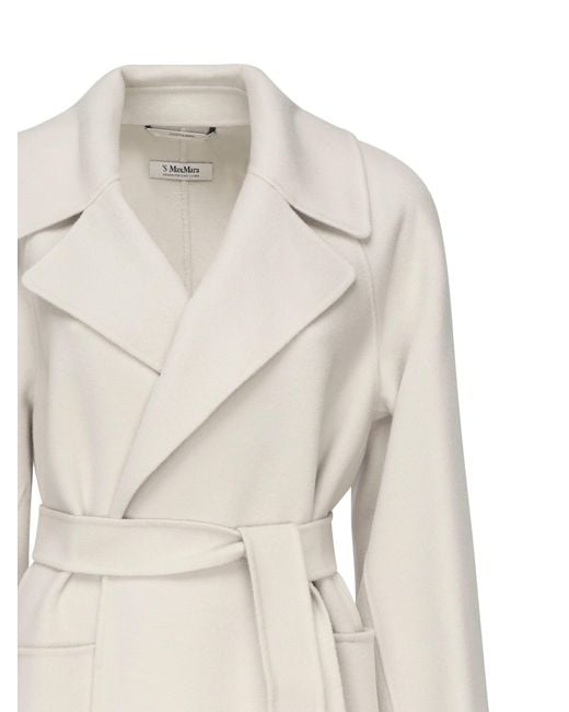 Max Mara Long Wool Wrap Coat in White | Lyst