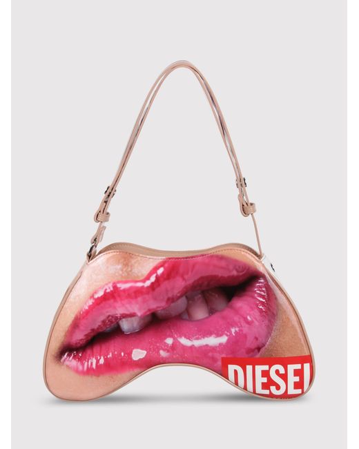 DIESEL Play Shoulder Bag With Logo Plaque in Pink | Lyst