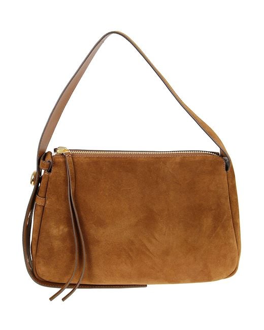 Tory Burch Romy Suede Shoulder Bag in Brown | Lyst UK