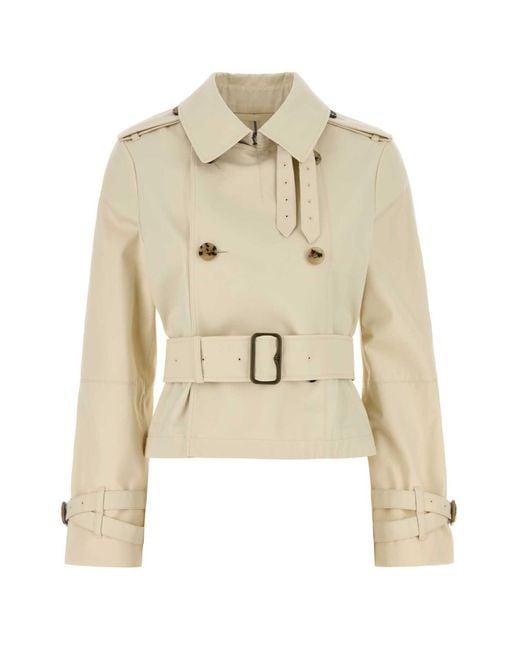 Burberry Cream Gabardine Trench Coat in Natural | Lyst UK