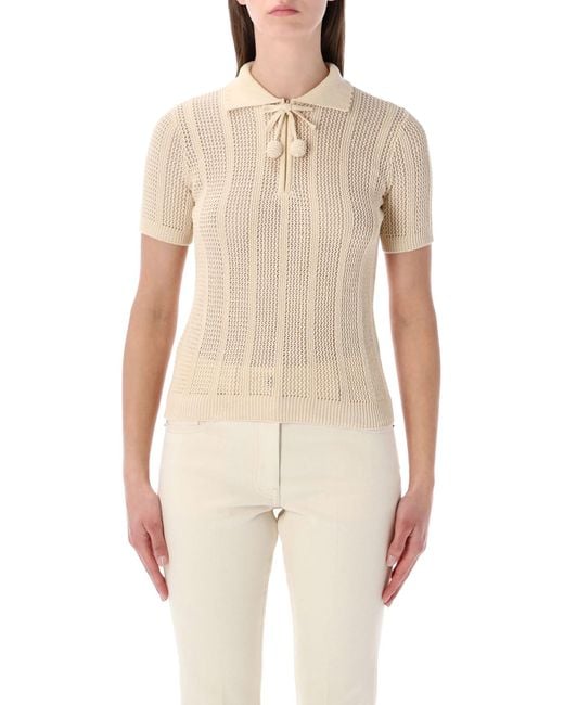 Valentino Garavani Open-Knit Polo Shirt in White | Lyst UK