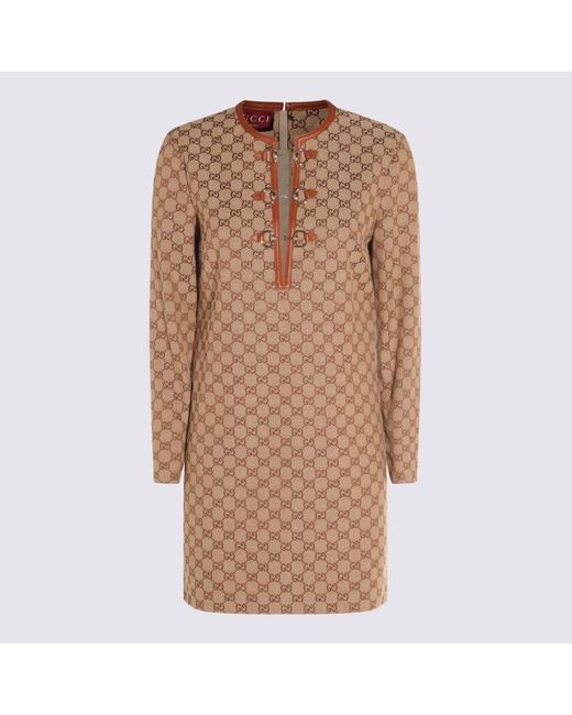 Gucci Cotton Mini Dress in Brown | Lyst