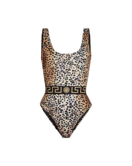 Versace Greca Border One-Piece Swimsuit in White | Lyst UK