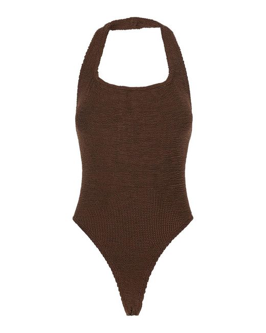 Hunza G Sandy One-Piece Swimsuit With Halterneck And Open Rear in Brown ...