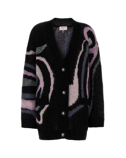 PUCCI Embroidered Mohair Blend Oversize Cardigan in Black | Lyst UK