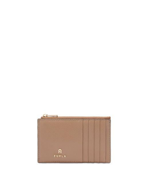 Furla Greige Leather Card Holder in White | Lyst