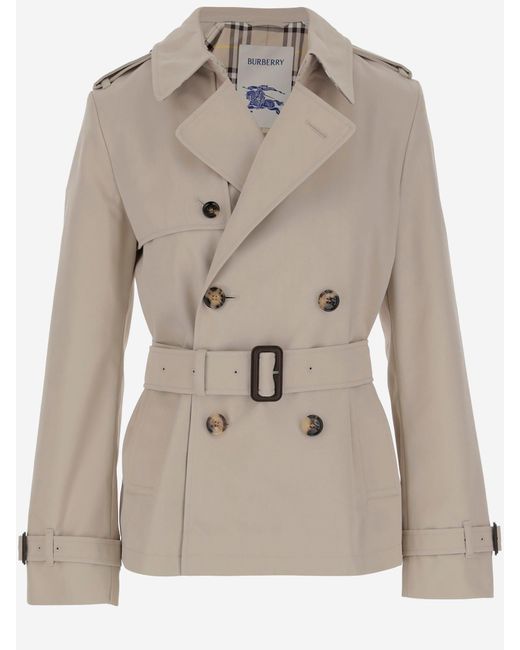 Burberry Cotton Blend Short Trench Coat in Natural | Lyst
