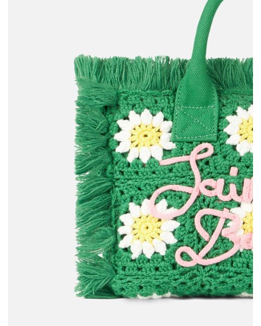 Mc2 Saint Barth Colette Handbag With Crochet Flower Patches in Green | Lyst
