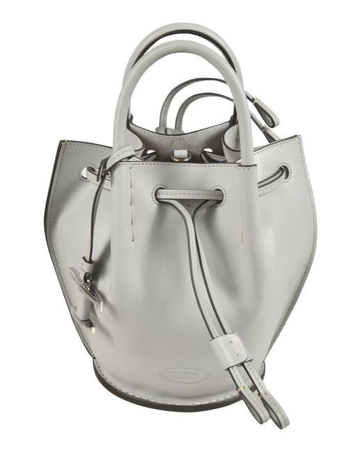 Tod's Exposed Stitch Mini Bucket Bag in Gray | Lyst