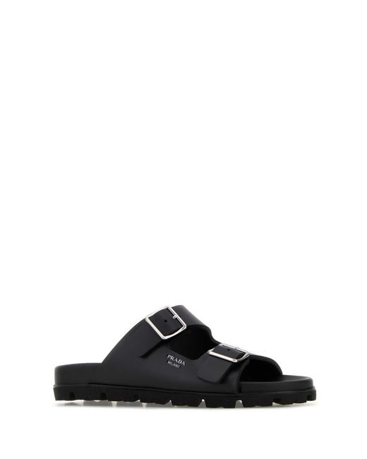 Prada Leather Slippers in Black | Lyst UK