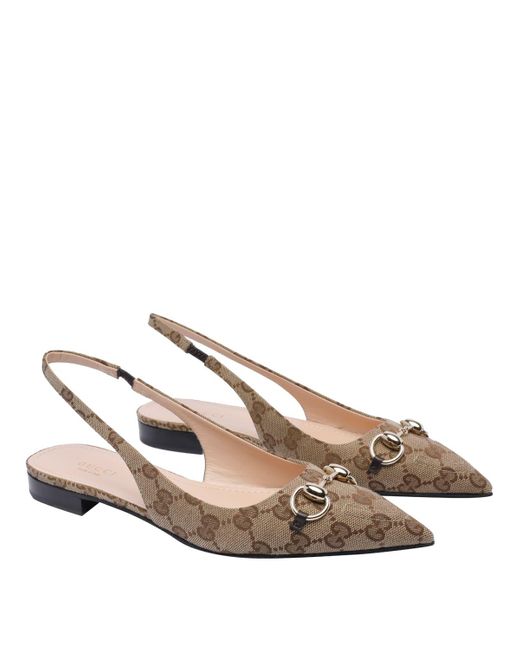 Gucci Gg Slingback Ballets With Clamp in Brown | Lyst