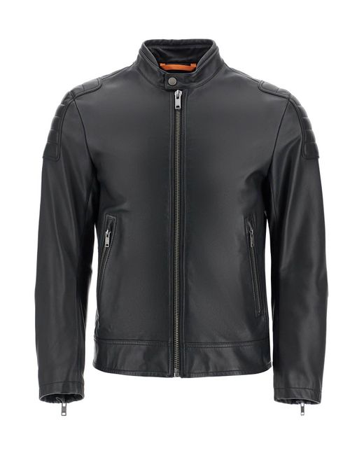 BOSS Leather Jacket With High Collar And Quilted Details in Black for Men Lyst UK