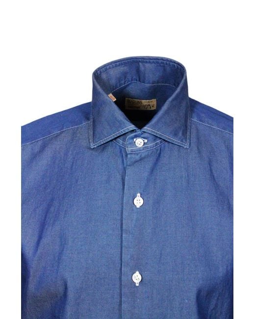 Barba Napoli Dandylife Denim Shirt With Hand-Sewn Italian Collar And ...