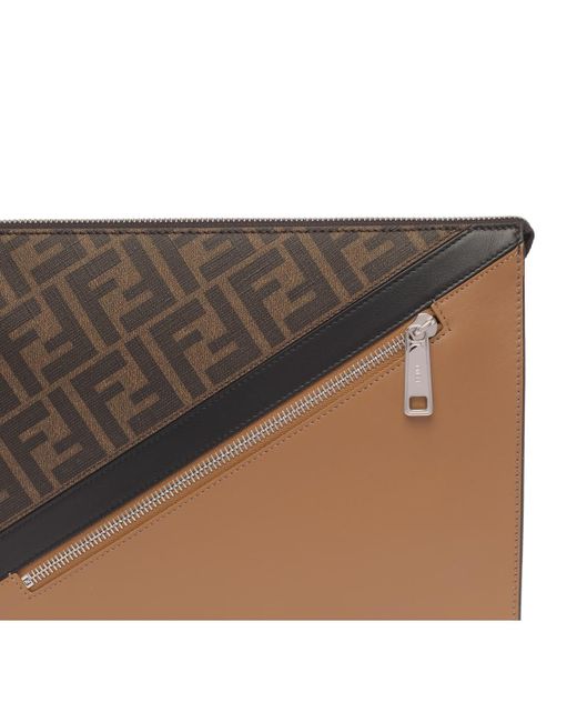 Fendi Flat Diagonal Pouch in Brown for Men | Lyst