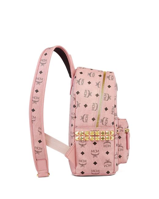 MCM Stark Side Stud Visetos Backpack in Pink | Lyst