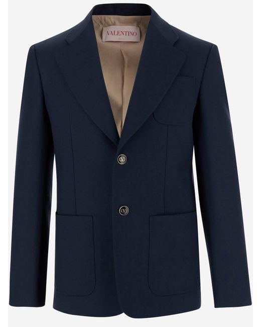 Valentino Single-Breasted Wool Gabardine Jacket in Blue for Men | Lyst