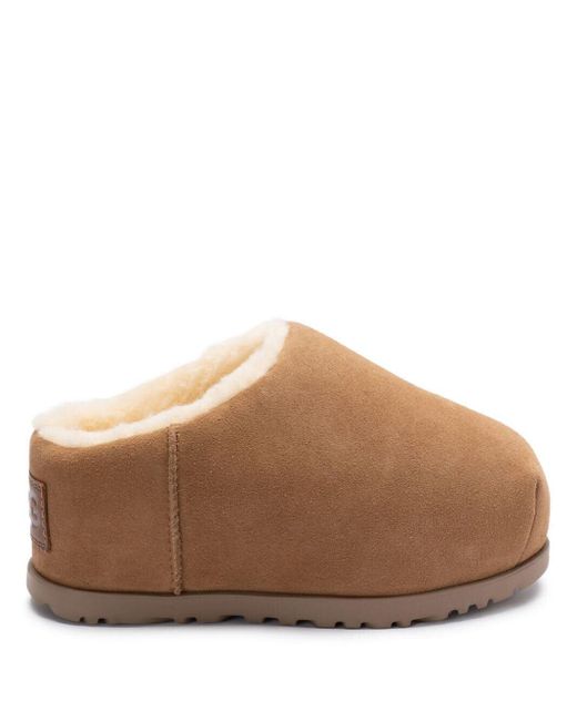 UGG Plush Suede Slide Sandals in Brown | Lyst