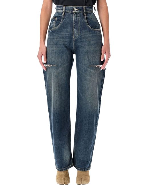 Maison Margiela Stonewashed Denim Jeans With Slash Details in Blue ...