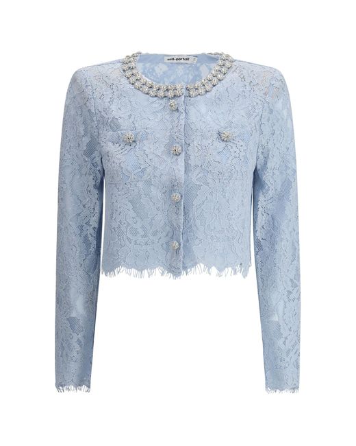 Self-Portrait Lace Jacket in Blue | Lyst