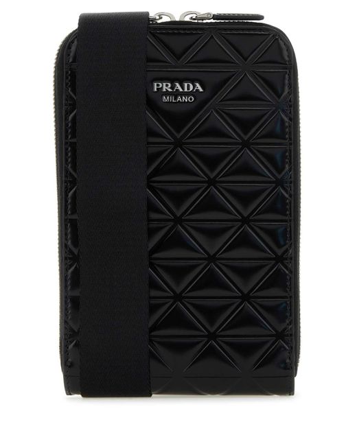 Prada Black Leather Phone Case for Men | Lyst