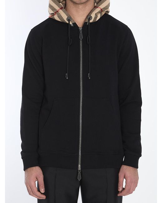 Burberry Check Hoodie in Black for Men | Lyst