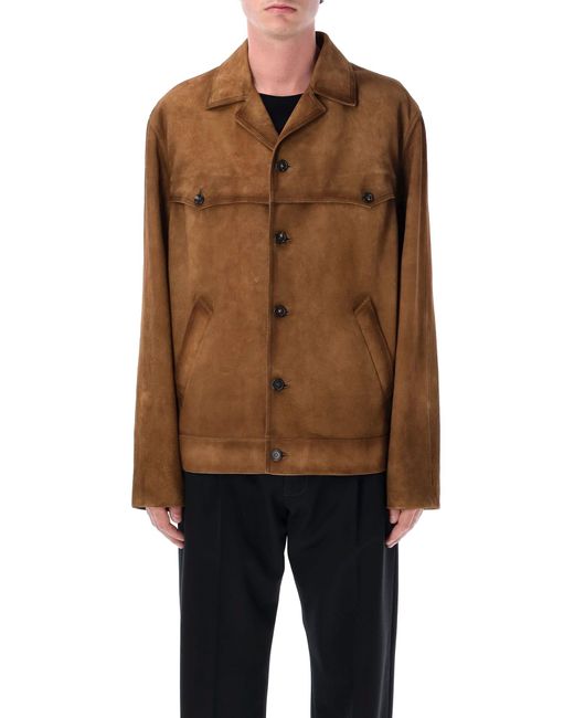 Prada Suede Jacket in Brown for Men | Lyst UK