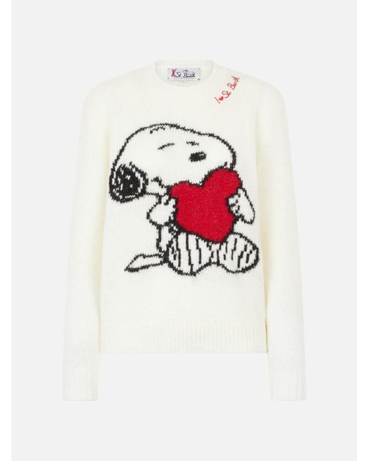 Mc2 Saint Barth Sweater With Snoopy And Woodstock Jacquard And Rhinestones Heart Snoopy Peanuts ...