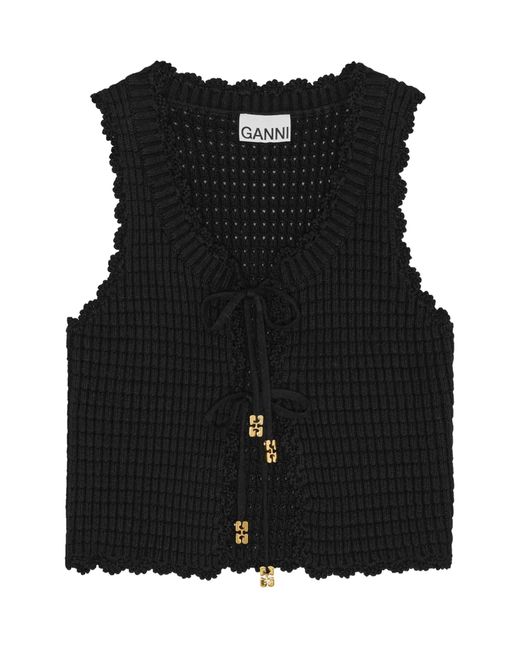 Ganni Crochet Top in Black | Lyst UK