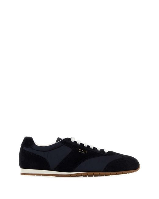 Prada Dark Blue Suede And Fabric Sneakers in Black for Men | Lyst UK