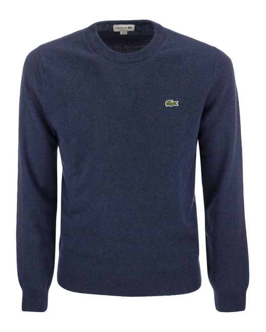 Lacoste Crew Neck Pullover In Wool Blend In Marine Blue For Men Lyst