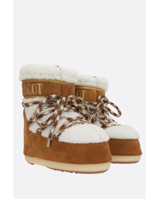 Moon Boot Mb Icon Low Suede And Shearling Snow Boots in Brown | Lyst UK