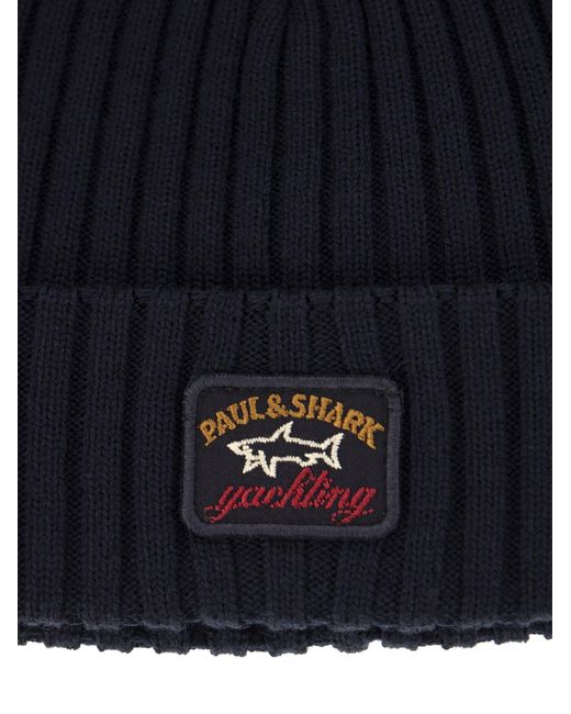 Paul&Shark Iconic Coin Badge Ribbed Wool Hat Paul&Shark in Blue for Men ...
