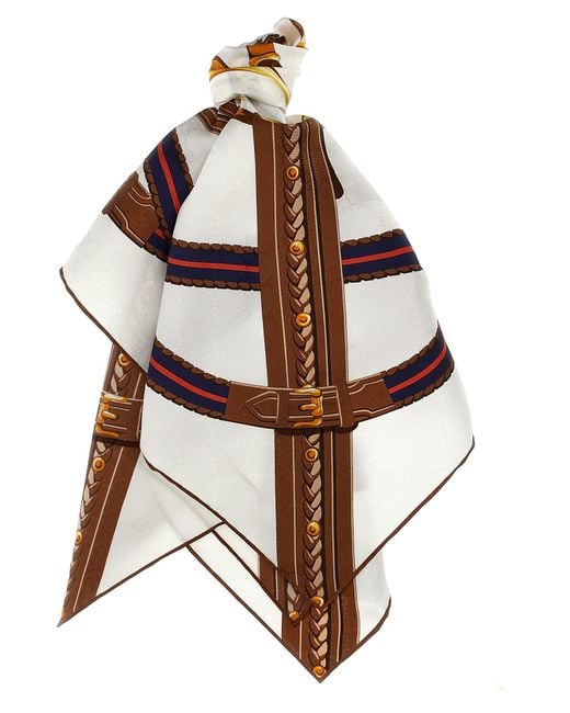 Gucci Silk Square Scarf in Brown | Lyst